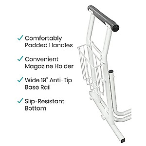 Vive Toilet Safety Rails for Elderly - Medical Bathroom Frame - Railing Helper for Handicap, Disabled, Seniors - Bariatric Assist Handrail Grab Bar - Adjustable Height, Padded Arms Fit Most Toilets