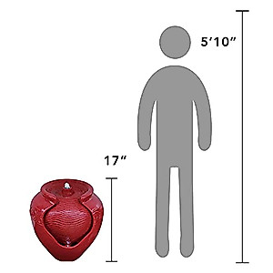 Teamson Home Floor Glazed Pot Water Fountain with Built-in LED Light and Pump for Outdoor Indoor Patio Garden Backyard Decking Home Décor, 17 inch Height, Red