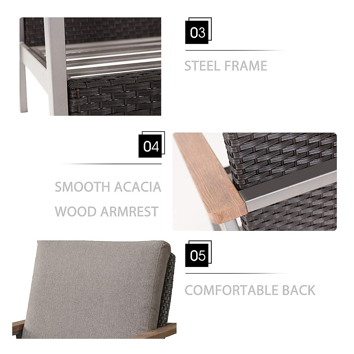 LOKATSE HOME Outdoor Wicker Chair Patio Dining Rattan Grey Cushion