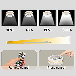 LEASTYLE Wireless LED Puck Lights with Remote Control 6 Pack, LED Under Cabinet Lighting,Puck Lights Battery Operated, Closet Light, Under Counter Lighting, Stick On Lights (6 Pack Natural White)