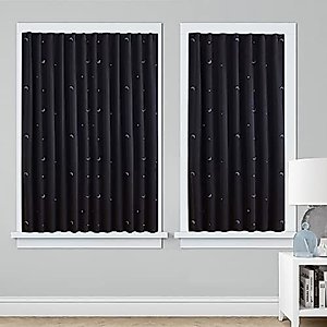 Goabroa (2 Pack Portable Baby Travel Windows Blackout Curtain, 78"x 50" Adjustable Temporary Blackout Shades with Suction Cups for Nursery or Dorm Room - Moon & Stars Pattern