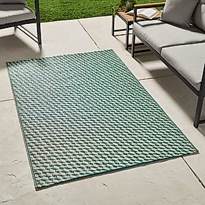 Edenbrook Bullen Houndstooth Outdoor Rug 4x6 – Patio Décor – Waterproof and Reversible – Blue Spruce Area Rug