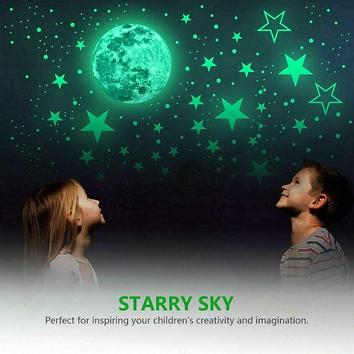 Homics Glow in The Dark Moon and Stars for Ceiling Nursery Wall Decals Stickers Luminous at Night for Kids Bedding Room