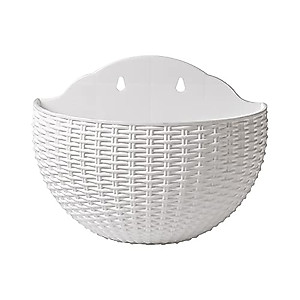 VEAREAR Hanging Planter Imitation Rattan Design Reusable Plastic Wall Planter Wall-Mounted Simple White