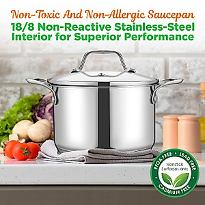NutriChef 3-Quart Stainless Steel Soup Pot - 18/8 Food Grade Heavy Duty Cookware, Stock Pot, Stew Pot, Simmering Pot Kitchenware w/See Through Lid, Dishwasher Safe, For Induction Gas Ceramic Cooktops