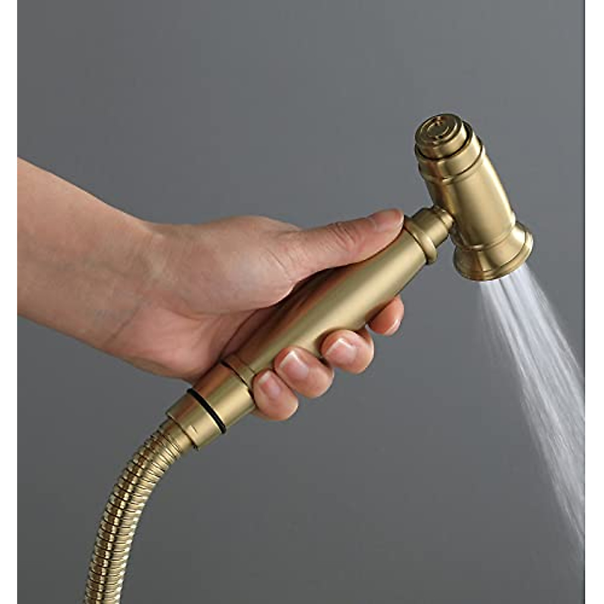 MINJING Handheld Toilet Bidet Sprayer Faucet, Brushed Gold Dual Handle Double Hole Shower Mixer Faucet