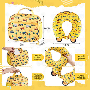 Redbaker 6 Pcs Kids Luggage Set 17 Inch Kids Rolling Luggage Double Pattern Suitcase for Girls Boys Gift(Yellow,Car Style)