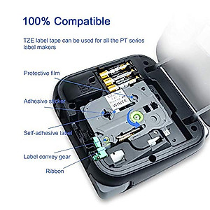 Aomya Label Tape Combatible with Brother TZe Tape 12mm 0.47 Inch Tze-231 TZE-131 Replacement for P-Touch Label Maker PT-D210 H110 D600 (Black on White/Clear/Red/Blue/Yellow/Green)6-Pack