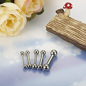 Udalyn 5Pcs Stainless Steel Tongue Ring Internally Threaded Straight Body Piercing Set 6-14G