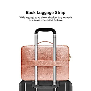 MOSISO Laptop Sleeve Compatible with MacBook Air/Pro, 13-13.3 inch Notebook, Compatible with MacBook Pro 14 2023-2021 A2779 M2 A2442 M1, Waterproof PU Leather Vertical Bag with Pocket&Belt, Rose Gold