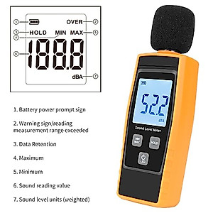 Decibel Meter, Digital Sound Level Meter Sound Noise Meter with 30 to 130 dBA Measuring Range, Data Hold, Digital Noise Meter Decibel Monitoring Tester for Home Factories