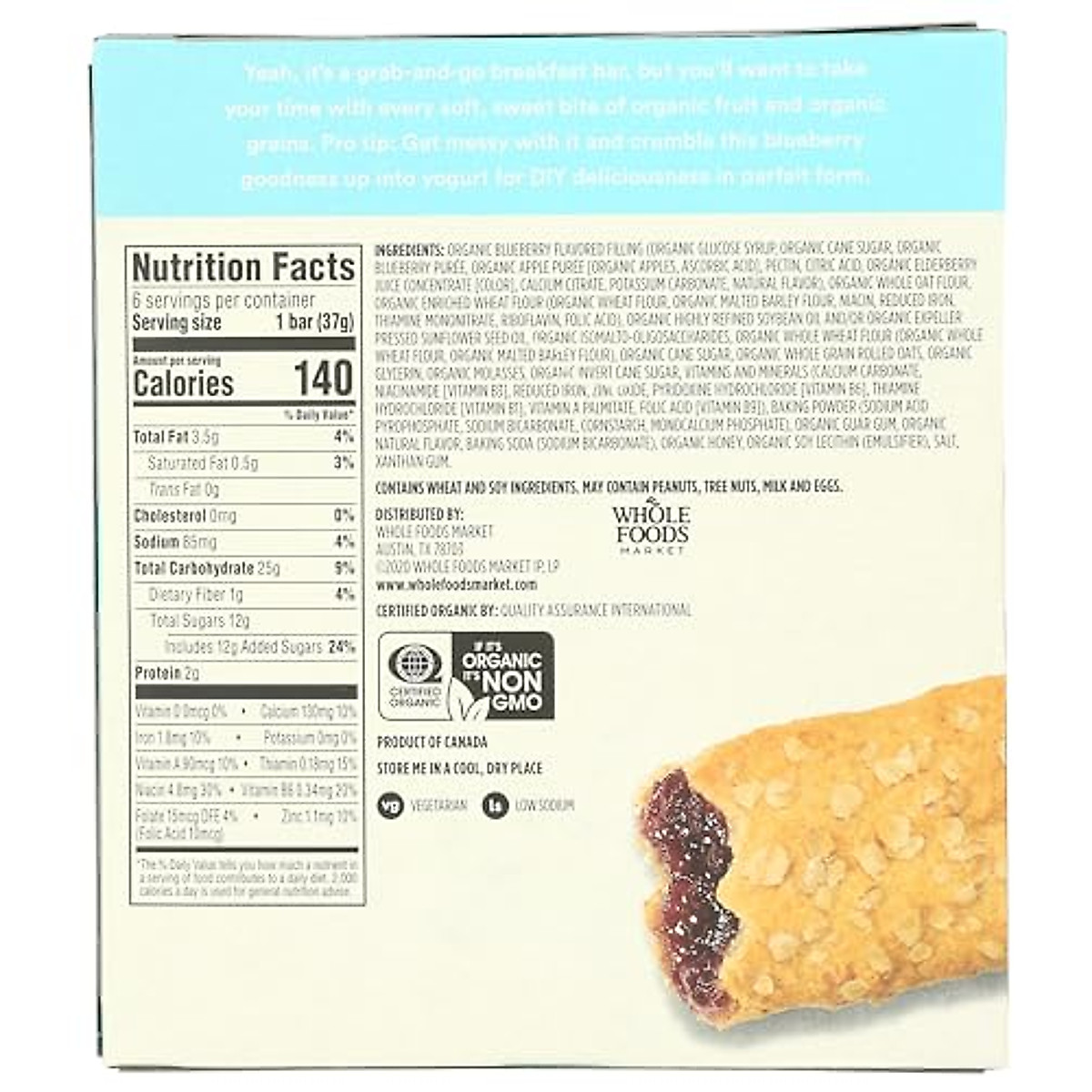 365 by Whole Foods Market, Organic Blueberry Cereal Bar 6 Count, 7.8 Ounce