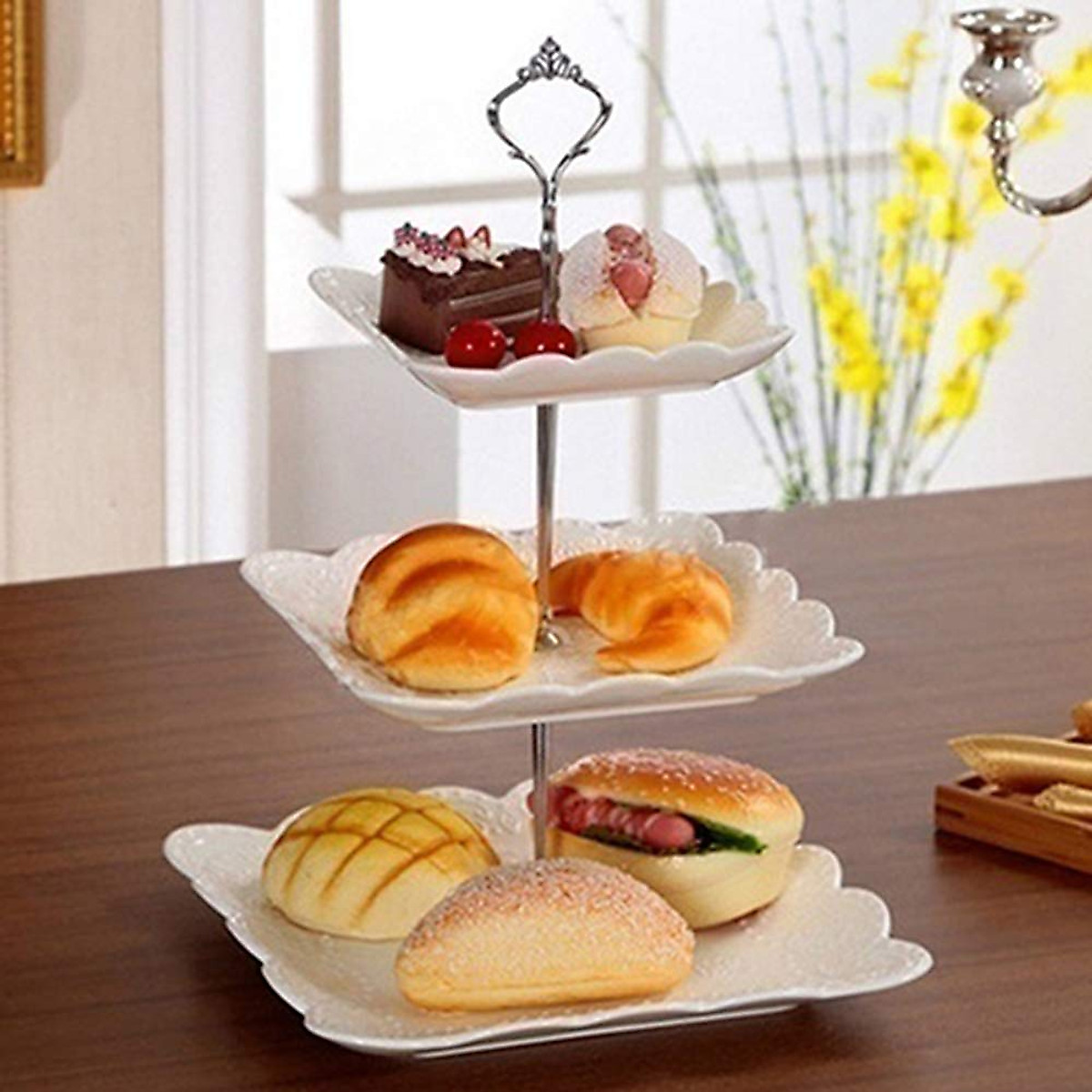 Bluelanss Tiered Tray Hardware for Cake Stand Cake Plate Crown 3 Tier Cake Stand Fittings Hardware Holder for Wedding Party Cupcake Dessert Platter Serving Stand Decoration Pink