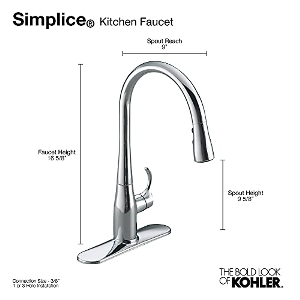 KOHLER 596-VS Simplice Pull Down Kitchen Faucet, High Arch, Vibrant Stainless