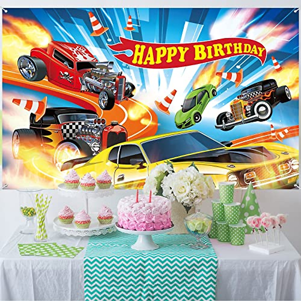 Hot Car Birthday Party Decorations Hot Race Car Birthday Party Backdrop Banner Background for Boys Birthday Supplies Racing Car Signs for Indoor Outdoor Birthday Party Decorations Supplies