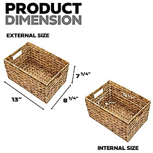 HOMESTEAD Water Hyacinth Storage Baskets with Built-in Handles, Medium Rectangular Wicker Baskets - Set of 2