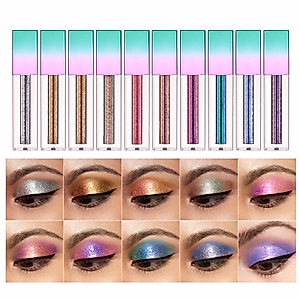 ABELYN 10 Colors Glitter Liquid Eyeshadow Makeup Set Long Lasting Highly Pigmented Liquid Eye Shadow Shimmer Metallic Shining Sparkly Eyeshadow Cosmetics