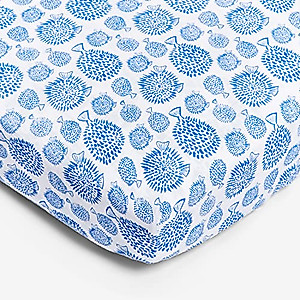Lewis Crib Sheet | Soft & Breathable Fitted Sheet | Standard Crib Toddler Mattress for Boys & Girls | 100% Muslin Cotton for Sensitive Skin | Unisex Newborn Essential | Blowfish Pattern Marine