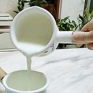 FYUEROPA Enamel Milk Pot, Butter Warmer Non-stick Mini Saucepan, 4 Inch 17 Oz Small Cookware with Wooden Handle