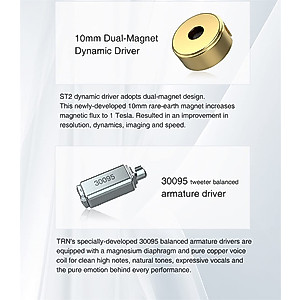 FEDAI TRN ST2 Extra Bass High Fidelity Earbuds,in-Ear Earphone Headphones Balanced Armature Driver Hybrid Technology Earphones Headset Over Ear Noise Cancelling Headphones Wired Earhook(Black mic) …