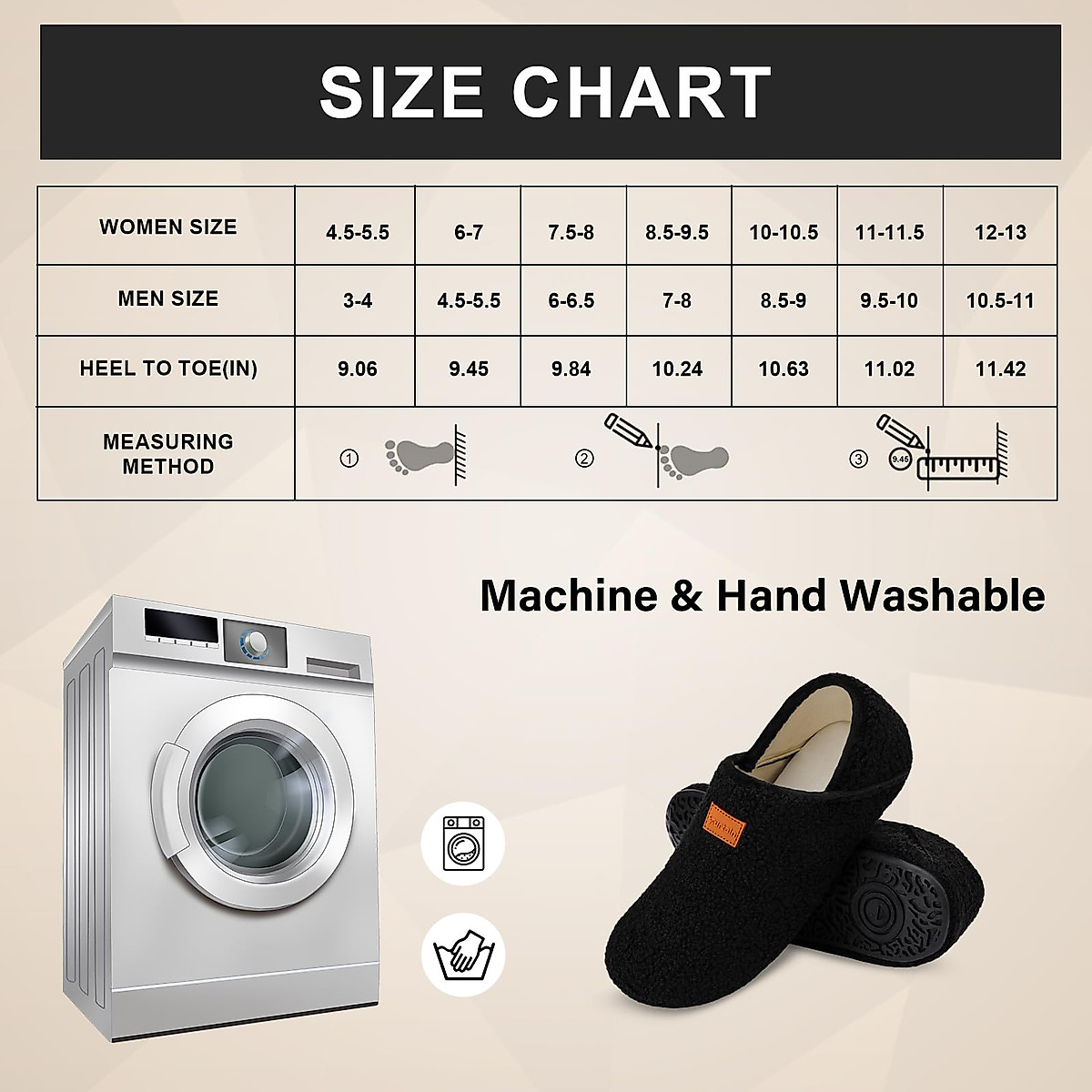 Scurtain Unisex Mens Womens Slippers Socks Artificial Woolen Slippers for Men Women with Non-Slip Rubber Sole Women House Slipper Women Travel Slippers Indoor Shoes Black 8.5-9.5 W