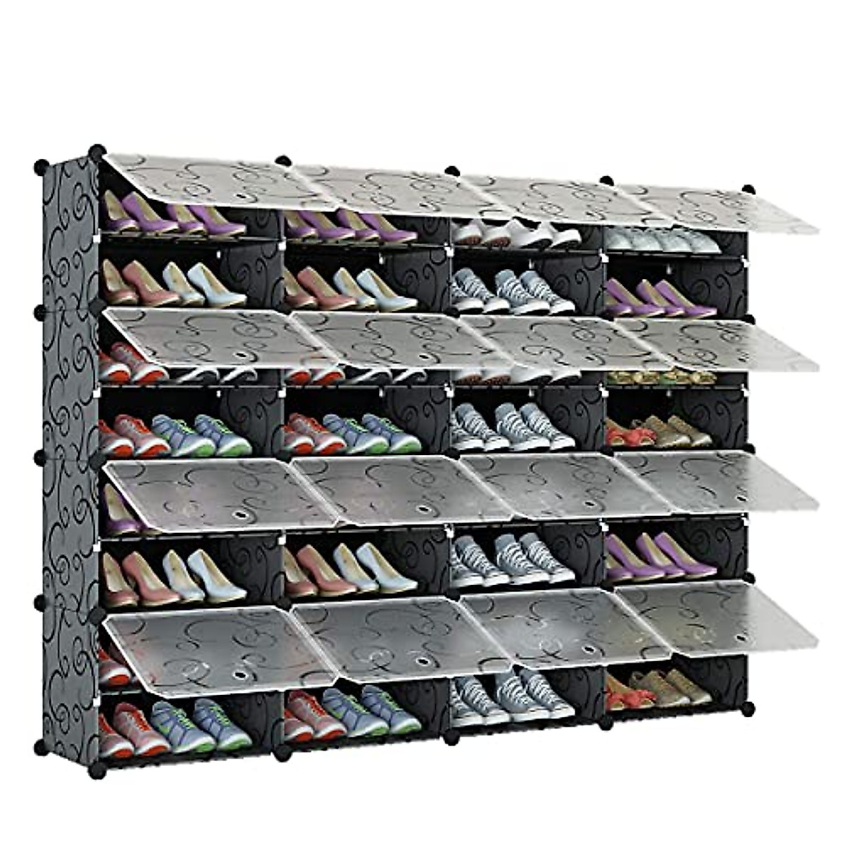 KOUSI Portable Shoe Rack Organizer 64 Pair Tower Shelf Storage Cabinet Stand Expandable for Heels, Boots, Slippers， 12 Tiers Black