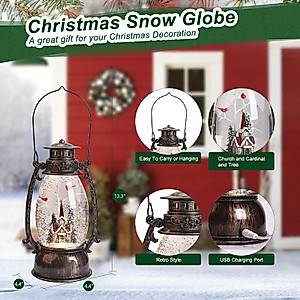 Christmas Snow Globe Musical Snow Globes Christmas Lantern Glitter Lantern Christmas Snowglobe Lighted Church Cardinal Scene 6H Timer 3AA Battery Operated Snowglobe USB for Home Decoration Gift