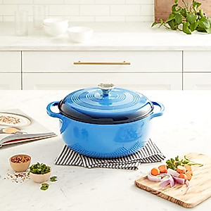 Lodge 7.5 Quart Enameled Cast Iron Dutch Oven with Lid – Dual Handles – Oven Safe up to 500° F or on Stovetop - Use to Marinate, Cook, Bake, Refrigerate and Serve – Caribbean Blue