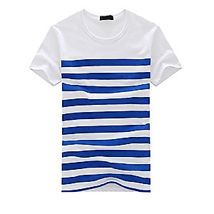 YOMXL Men's Striped T-Shirt, Cotton Tops Casual O-Neck Short Sleeve Tee Shirts Classic T-Shirt Blue