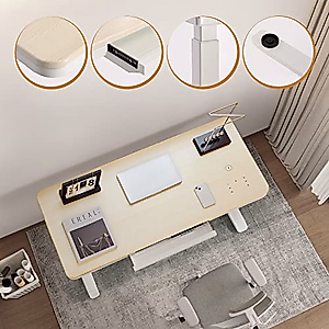 ERGOMORE Standing Desk with Drawer, 45 x 23 Inches Touch Control Adjustable Height Desk with Power Outlet, USB Ports & Wireless Charging, Dual Motor Sit Stand up Desk for Home & Office (Maple)