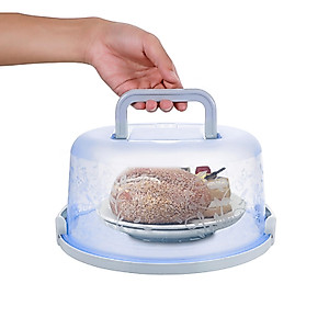 DOITOOL Round Cake Carrier with Handle Two Sided Cake Holder, Plastic Cake Keeper with Cover, Portable Cake Container Cake Stand Fits 9 Inch Cake, Pies, Cookies, Nuts, Muffins