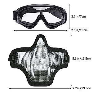 AOUTACC Airsoft Half Face Mask Steel Mesh and Goggles Set, Skull Tactical Masks Protection Gear for Paintball BBS CS Nerf Game Cosplay Halloween Costume Accessories (Black Skull)