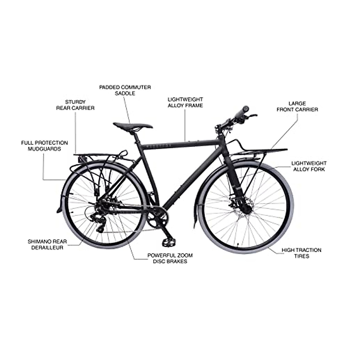 Muddy Fox Gridlock Equipped Urban Bike, 700c, Black, Medium-Large