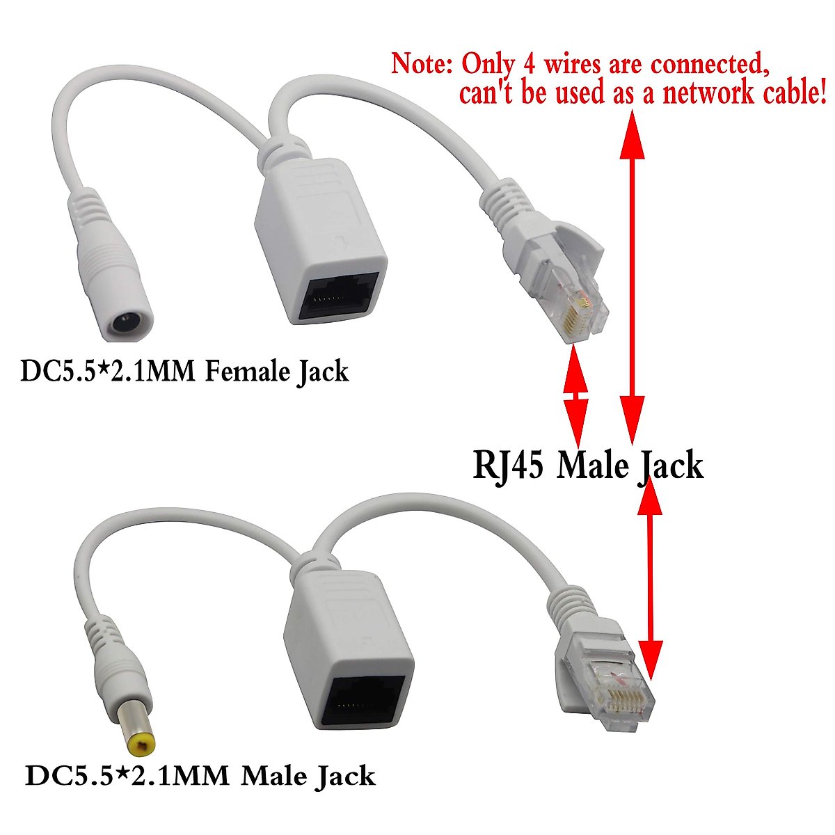 zdyCGTime Passive PoE Injector and PoE Splitter Kit with RJ45 Ethernet and Power via DC 5.5x2.1 mm F/M Adaptor Connector（White 4 Pairs