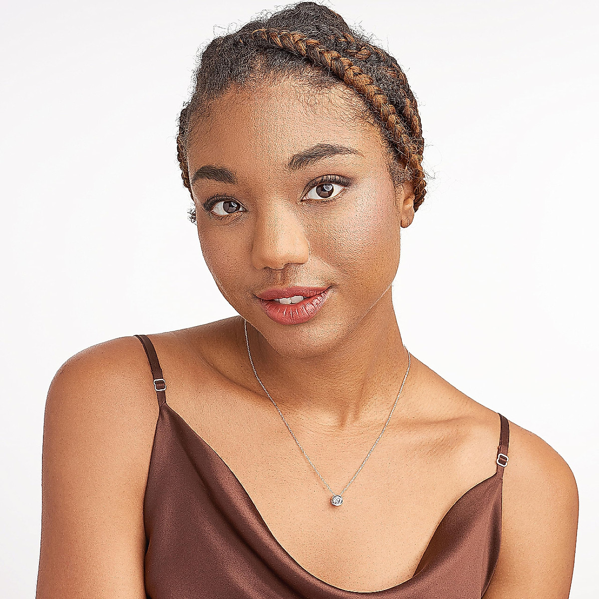 MORGAN & PAIGE Platinum-Plated .925 Sterling Silver Round Cubic Zirconia 1/4" Bezel Set Solitaire Pendant Necklace, 18"