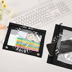 WIFIU Joystick Gamepad Console Pencil Pouch for 3 Ring Binder Pockets Clear Window Pencil Bag with Smooth Zipper Level Up To Daddy Quote Pencil Case for Organization Office Supplies Cosmetics 2 Pack