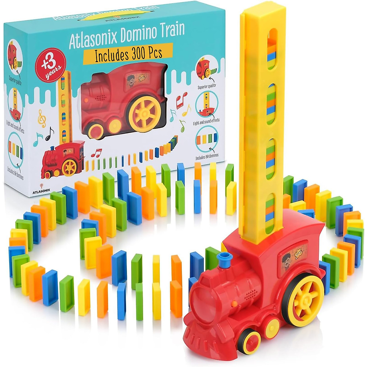 300 Pcs Domino Train Set - Automatic Rally Setter for Boys & Girls - Ages 4-10 - Montessori Toy with Colorful Tracks - Christmas & Creative Birthday Toy, Automatic Block Laying Stacker Game