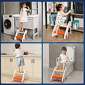 Topfun 2 Step Stool for Kids, Anti-Slip Toddler Two Step Stool for Bathroom Sink Kitchen, Sturdy Toilet Potty Training Step Stool, Hold up to 450lbs, Non-Slip Feet and Top Platform