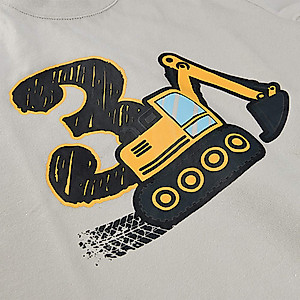AMZTM 3rd Birthday Bulldozer Construction Party T-Shirt 3 Years Old Toddler Boy Shirt (4T, Grey)