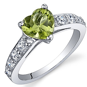 PEORA Peridot Heart Promise Ring for Women 925 Sterling Silver, Natural Gemstone Birthstone, 1.25 Carats Heart Shape 7mm, Size 8