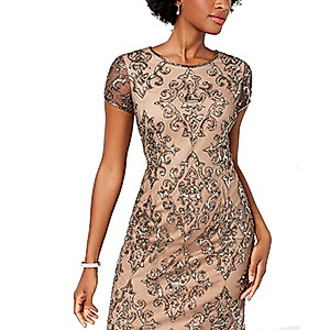 Adrianna Papell Women's Short Fully Beaded Dress, Lead/Nude, 2