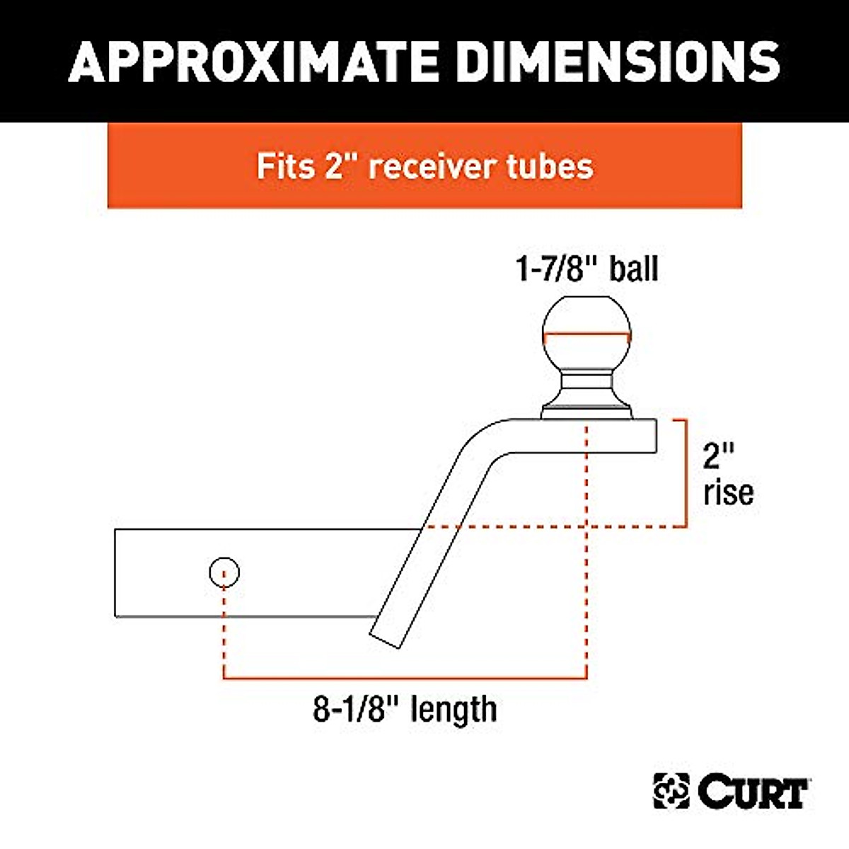 CURT 45152 Fusion Trailer Hitch Mount with 1-7/8-Inch Ball & Pin, Fits 2-Inch Receiver, 5,000 lbs, 2-In Rise