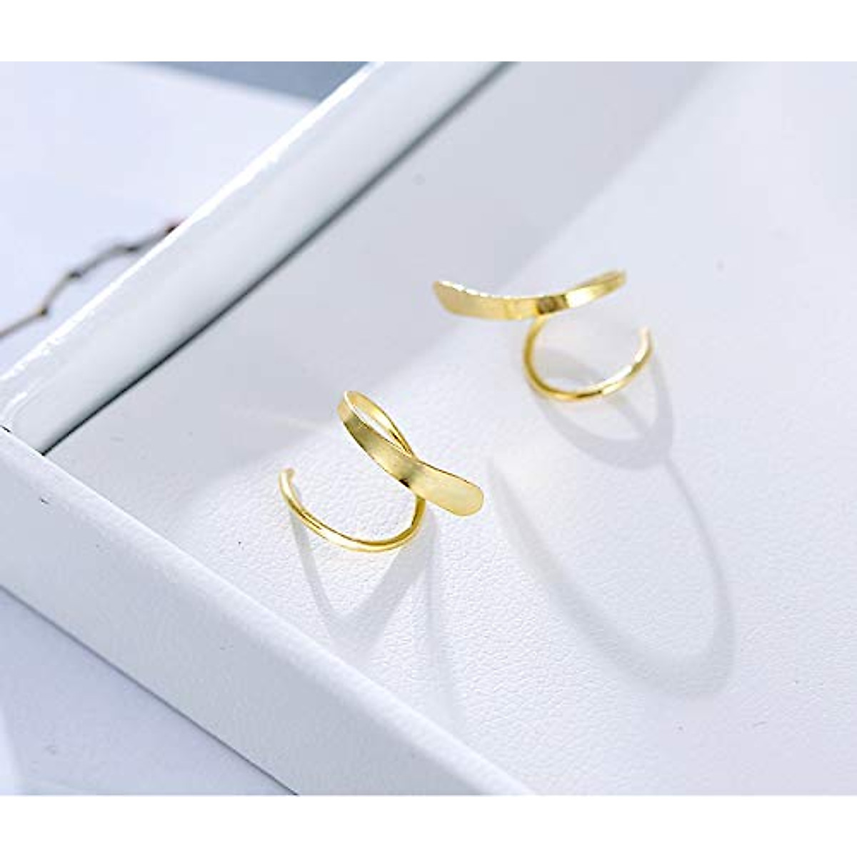 Reffeer 925 Sterling Silver Minimalist Crawler Earrings Wrap Cuff Earrings For Women Teen (Yellow)