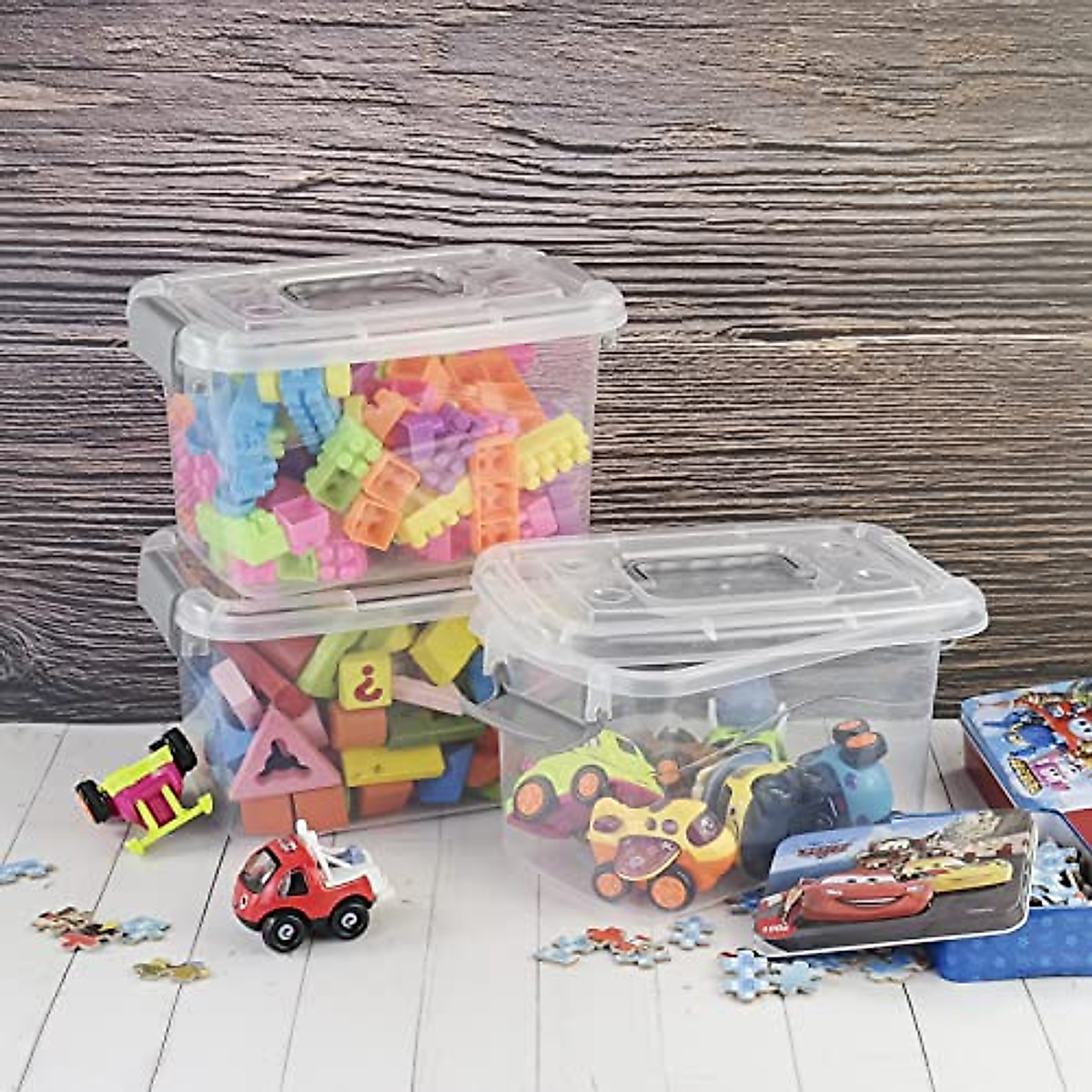 Obstnny 6 Packs Small Plastic Container Box, Latching Storage Bins with Handle, 5 L