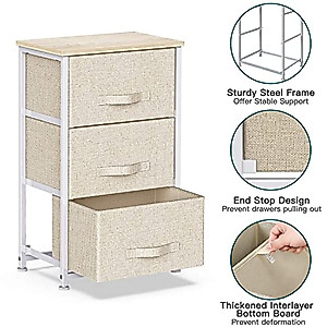 Pipishell 3 Drawer Fabric Dresser Storage Tower, Dresser Chest with Wood Top, Organizer Unit for Closets Bedroom Nursery Room Hallway (Beige)