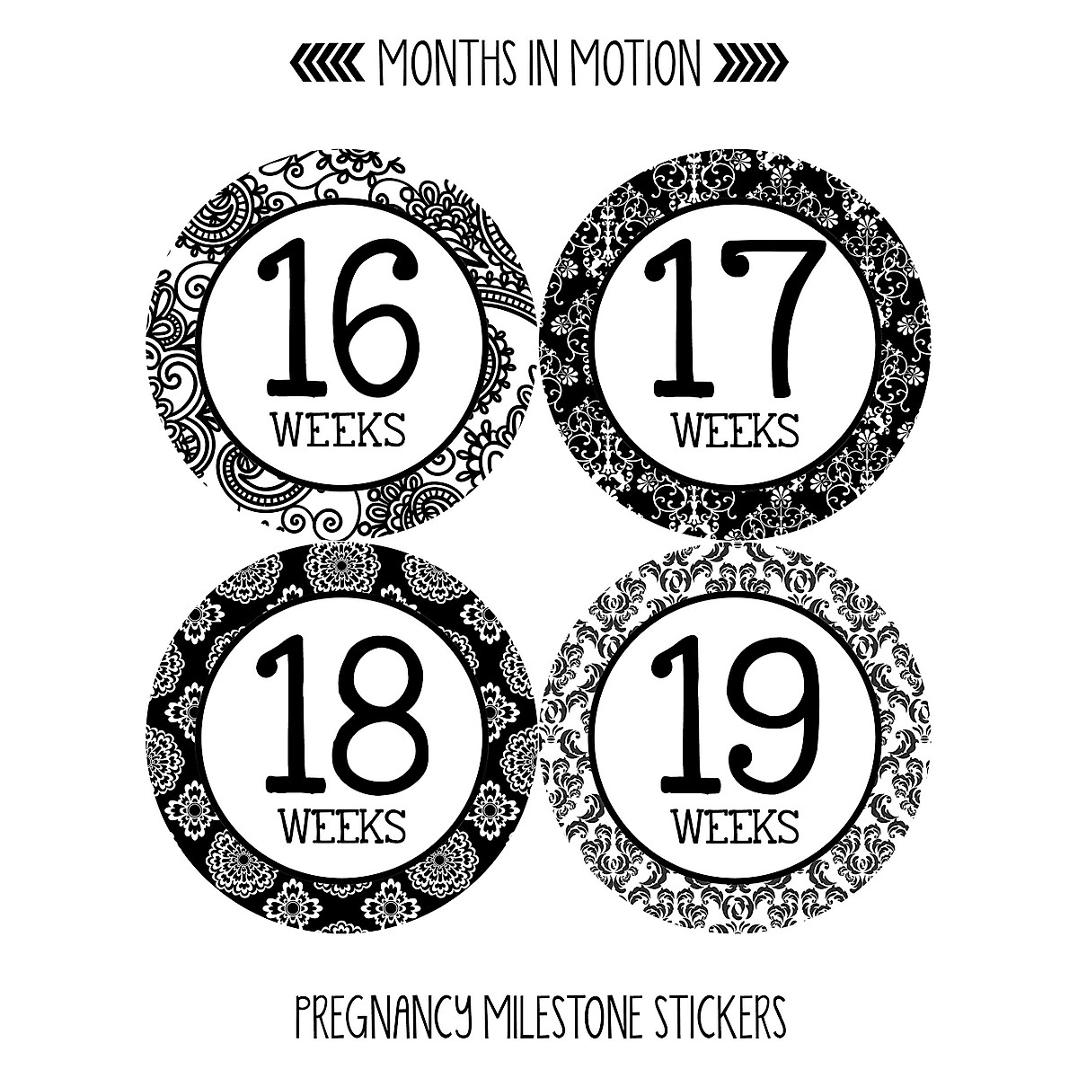 Months In Motion Pregnancy Weekly Belly Growth Stickers - Week to Week Pregnant Expecting Photo Prop - Maternity Keepsake - Baby Bump - Large Set of 36 Weekly Photo Sticker