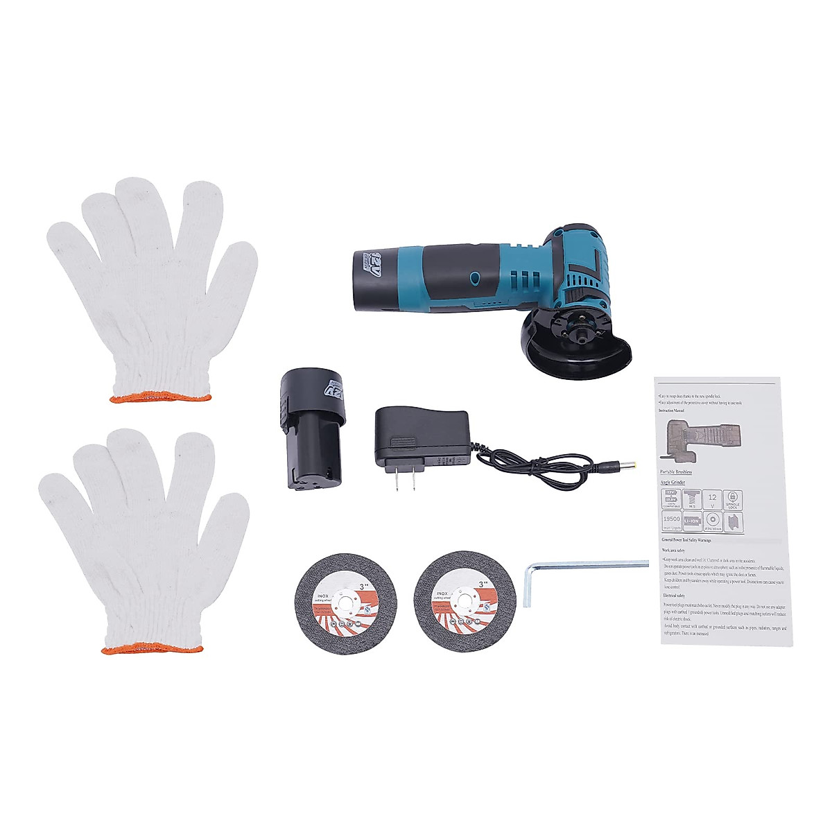 Mini Angle Grinder, Angle Grinder Tool Grinders Power Tools, Electric Metal Grinder 19500 RPM with 2pcs 12V 2000mAh Battery & 2pcs Discs, Non-Slip Handle for Metal, Wood