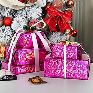 Flyhill Purple Shimmering Floral Wrapping Paper Roll-Holographic Iridescent Foil Gift Wrap for Mother's Day,Birthday,Wedding-17inch*32.8ft (46.8sq.ft.ttl)