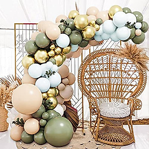 Woaipati Retro Avocado Green Balloon Garland Arch Kit Double-Stuffed Baby Blue Balloons Olive Balloon and Gold Metallic Chrome Latex Balloons Set for Wedding Birthday Balloons Baby Shower Decorations