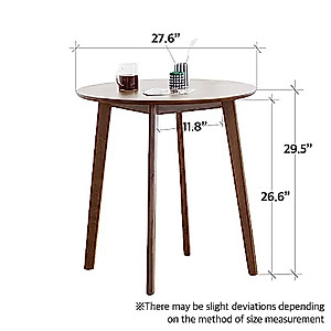 Livinia Canberra 27.6" Round Wooden Dining Table/Small Mid Century Modern Malaysian Oak Kitchen Table (Walnut)